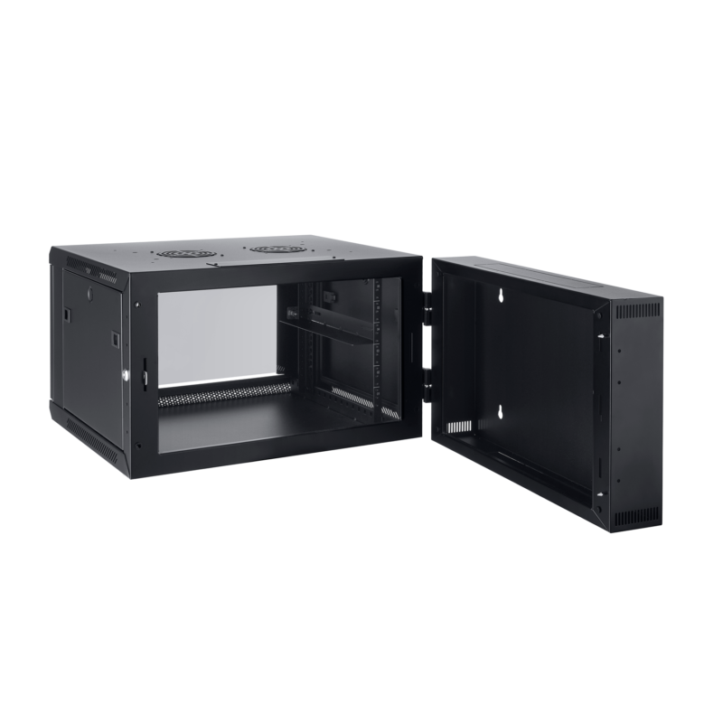 6U Enclosed Locking Rack Swing Out Wall Mount – RED ATOM